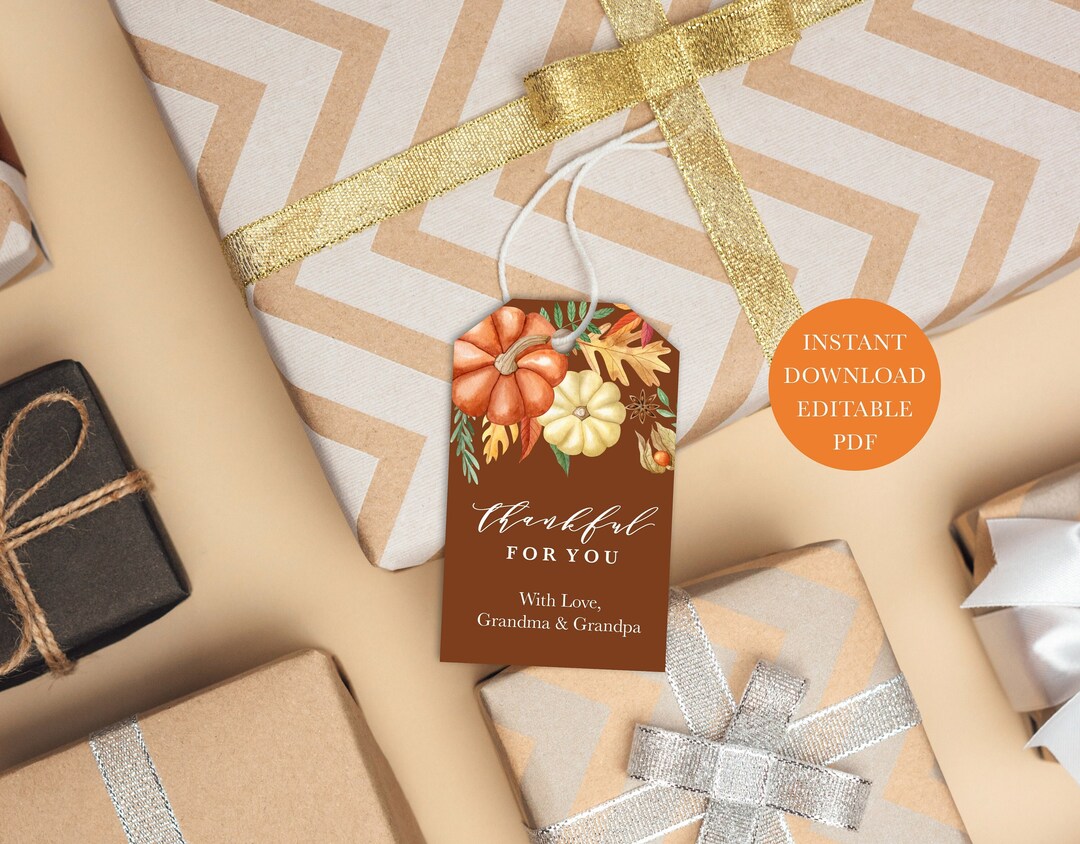 PRINTABLE Thanksgiving Gift Tags, Editable Favor Tag, Brown ...