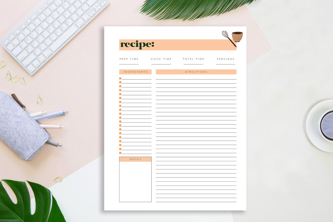 Printable Recipe Page Recipe Planner Page Recipe Card | Etsy