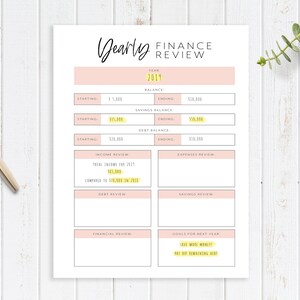 Yearly Finance Review Printable Planner Page, Finance Planner, Income ...