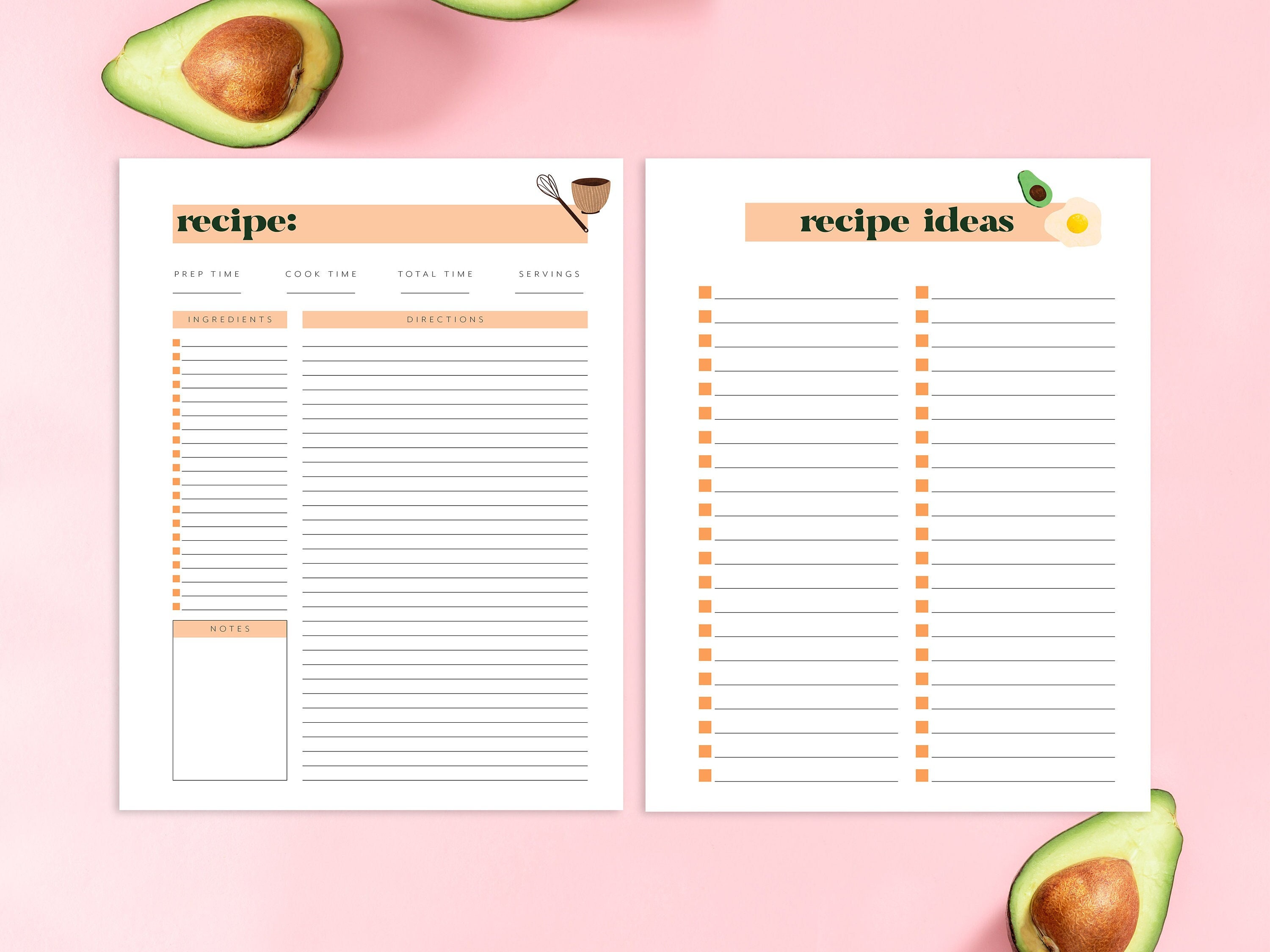 Printable Recipe Page Recipe Planner Page Recipe Card | Etsy