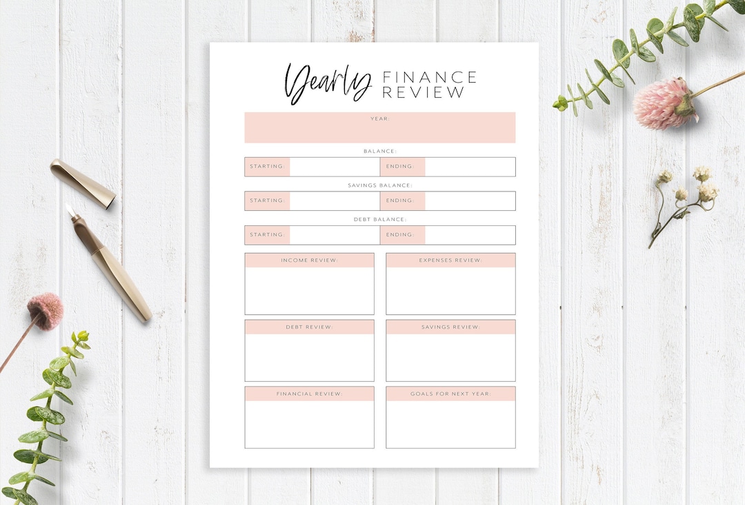 Yearly Finance Review Printable Planner Page, Finance Planner, Income ...