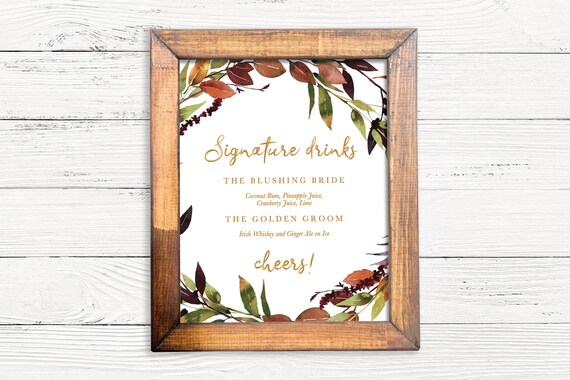 Signature Drink Sign Printable Signature Cocktails Sign Fall | Etsy