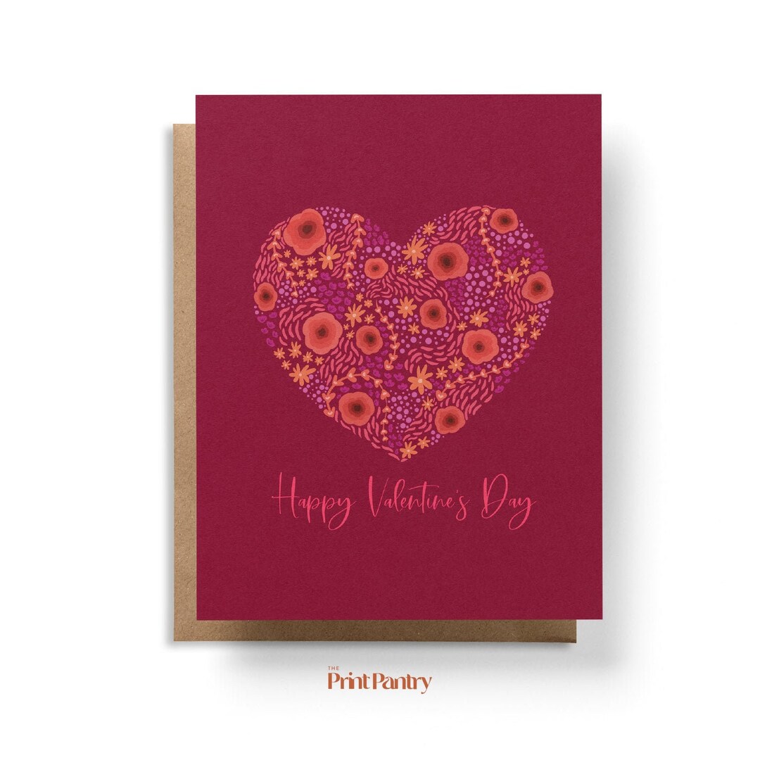 Happy Valentine's Day Card, Be My Valentine Card, Floral Heart, Love ...
