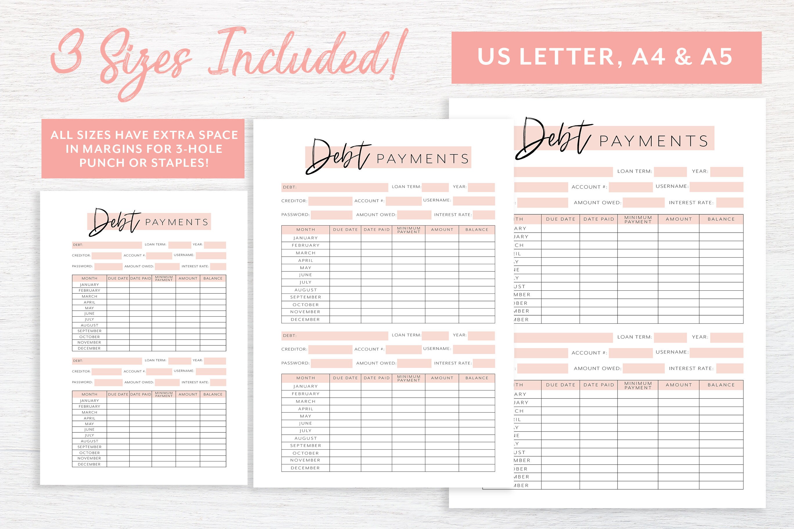 Debt Tracker Printable Planner Page Finance Planner Budget | Etsy
