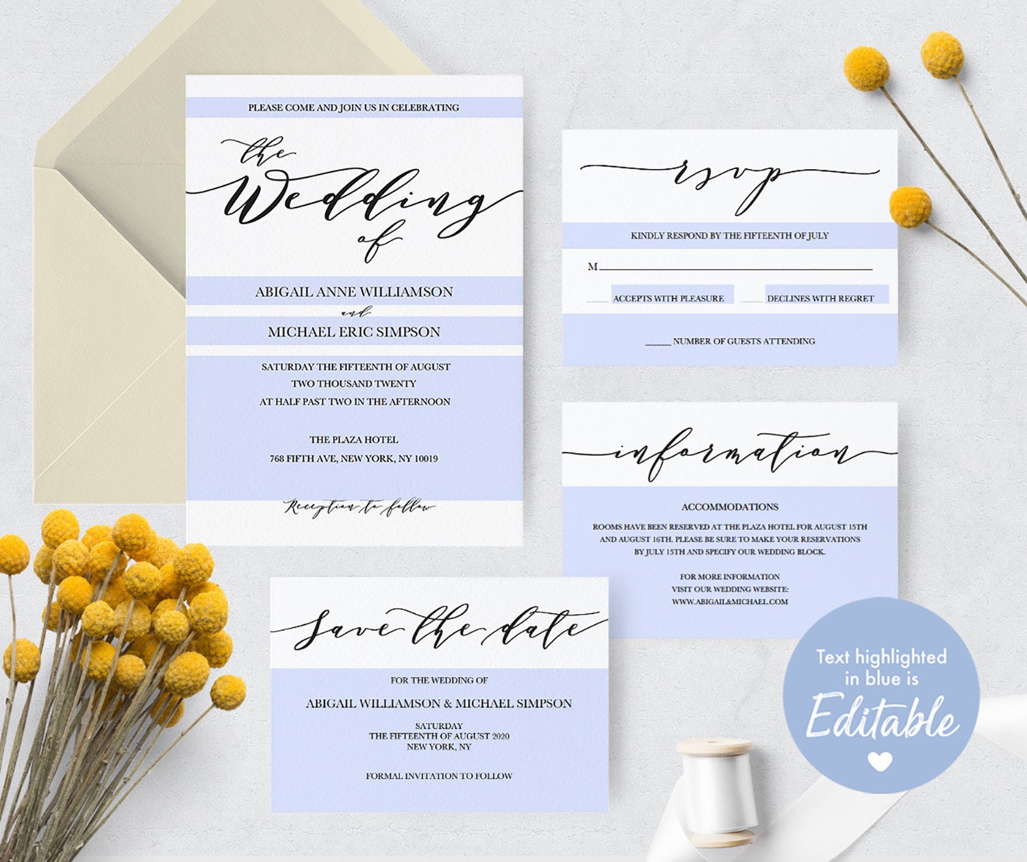 Wedding Invitation Set Printable Wedding Invitation Template - Etsy