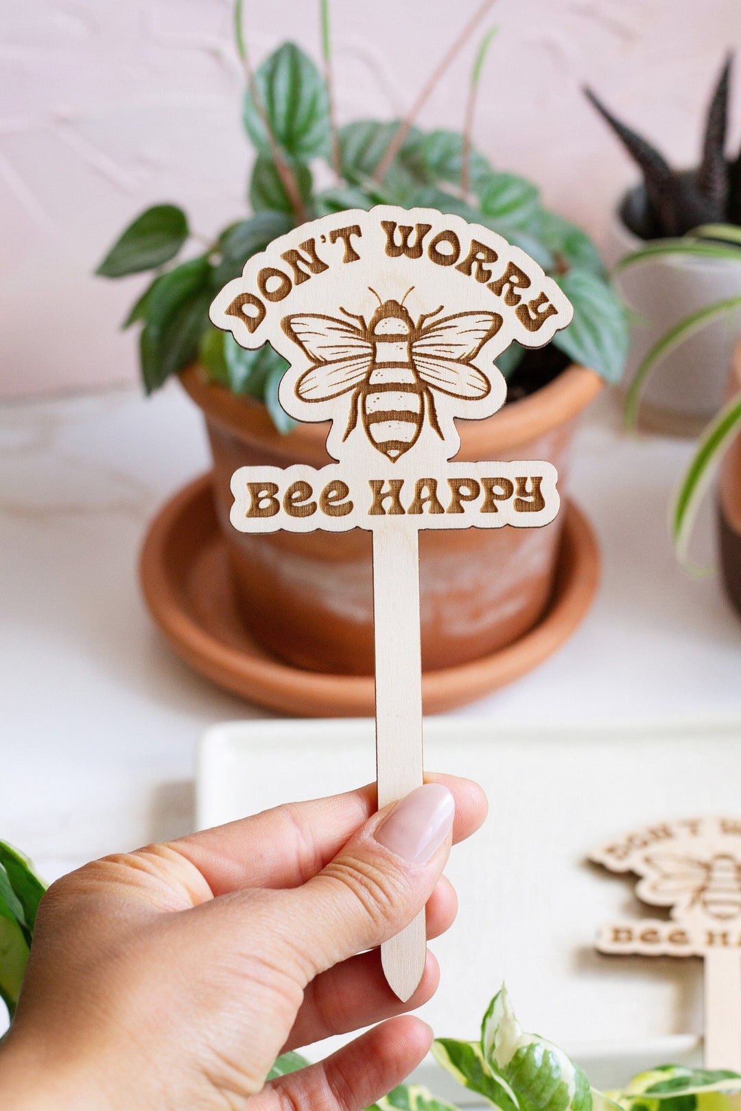 Don't Worry Bee Happy Plant Stake, Plant Markers, Garden Decor, Plant ...