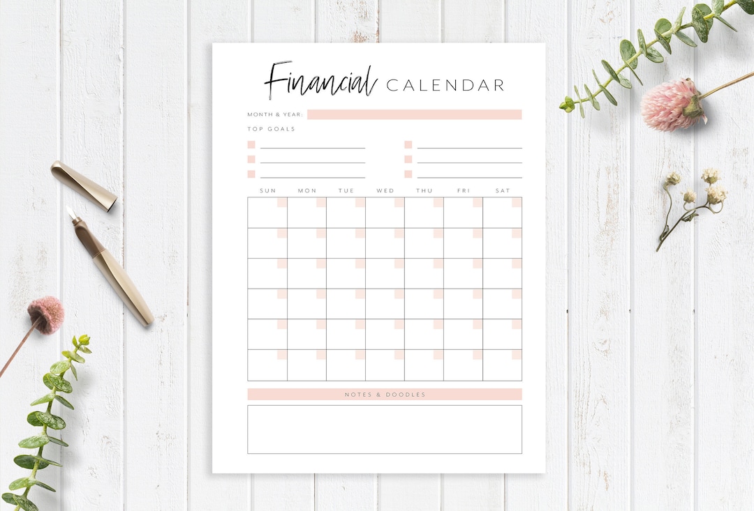Financial Calendar Printable Planner Page, Finance Planner, Bill ...