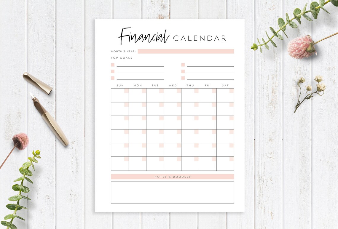 Financial Calendar Printable Planner Page Finance Planner | Etsy