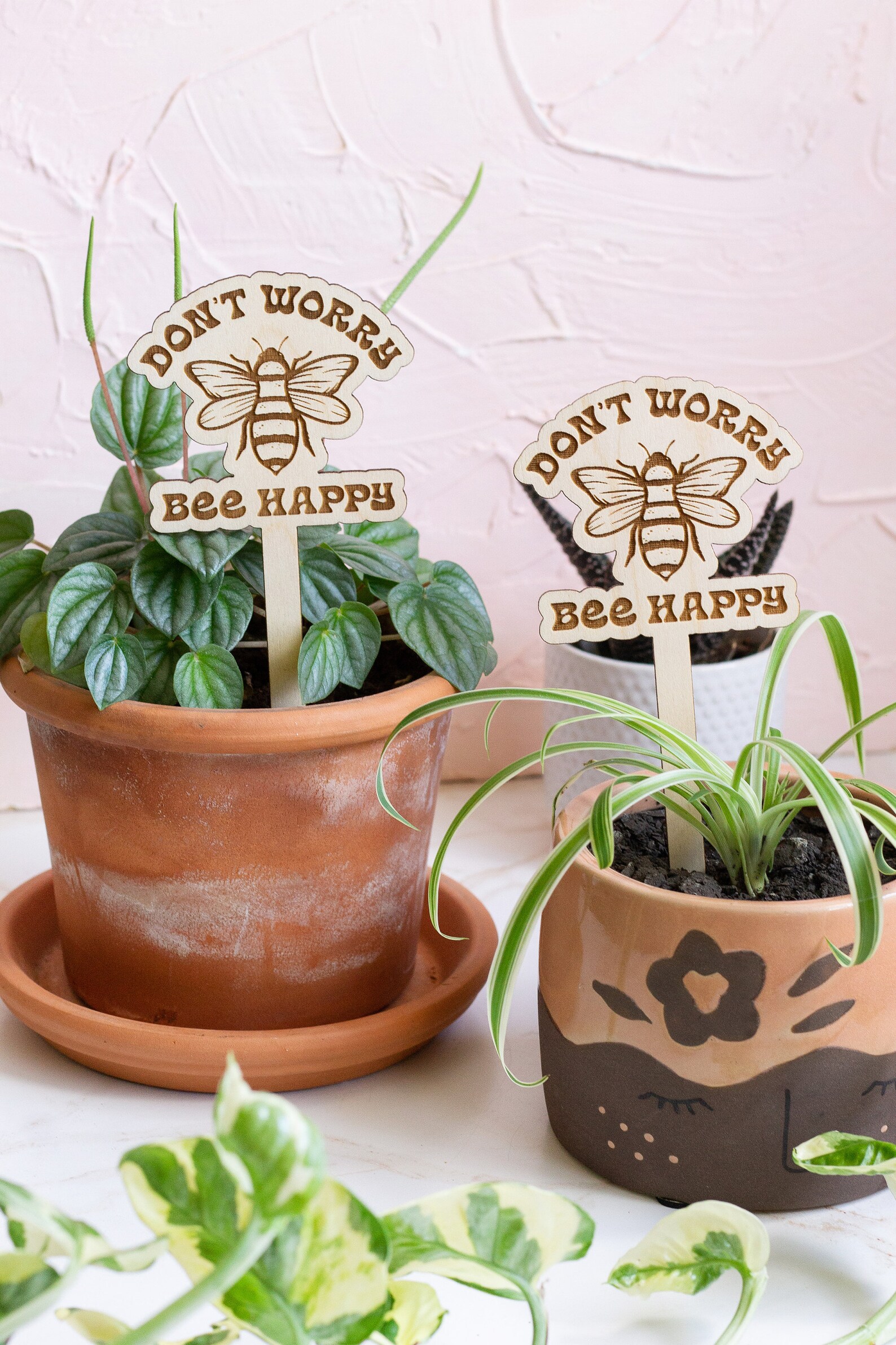 Don't Worry Bee Happy Plant Stake, Plant Markers, Garden Decor, Plant ...