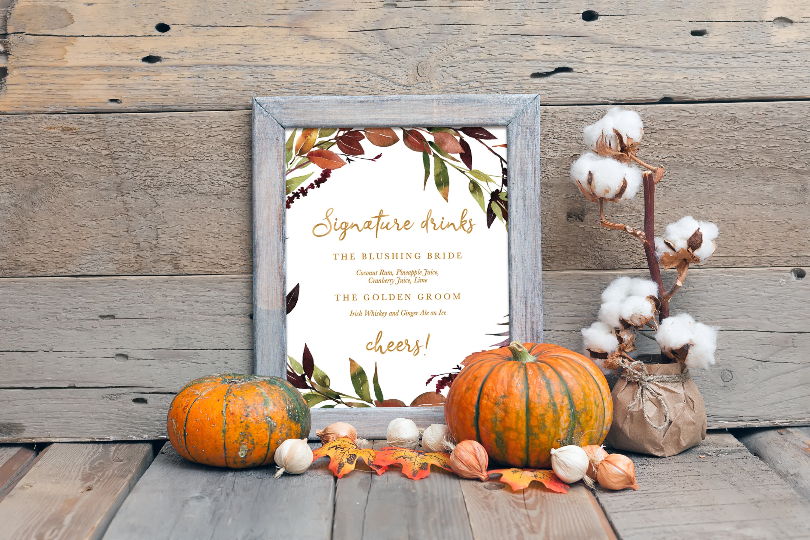 Signature Drink Sign Printable, Signature Cocktails Sign, Fall Wedding ...
