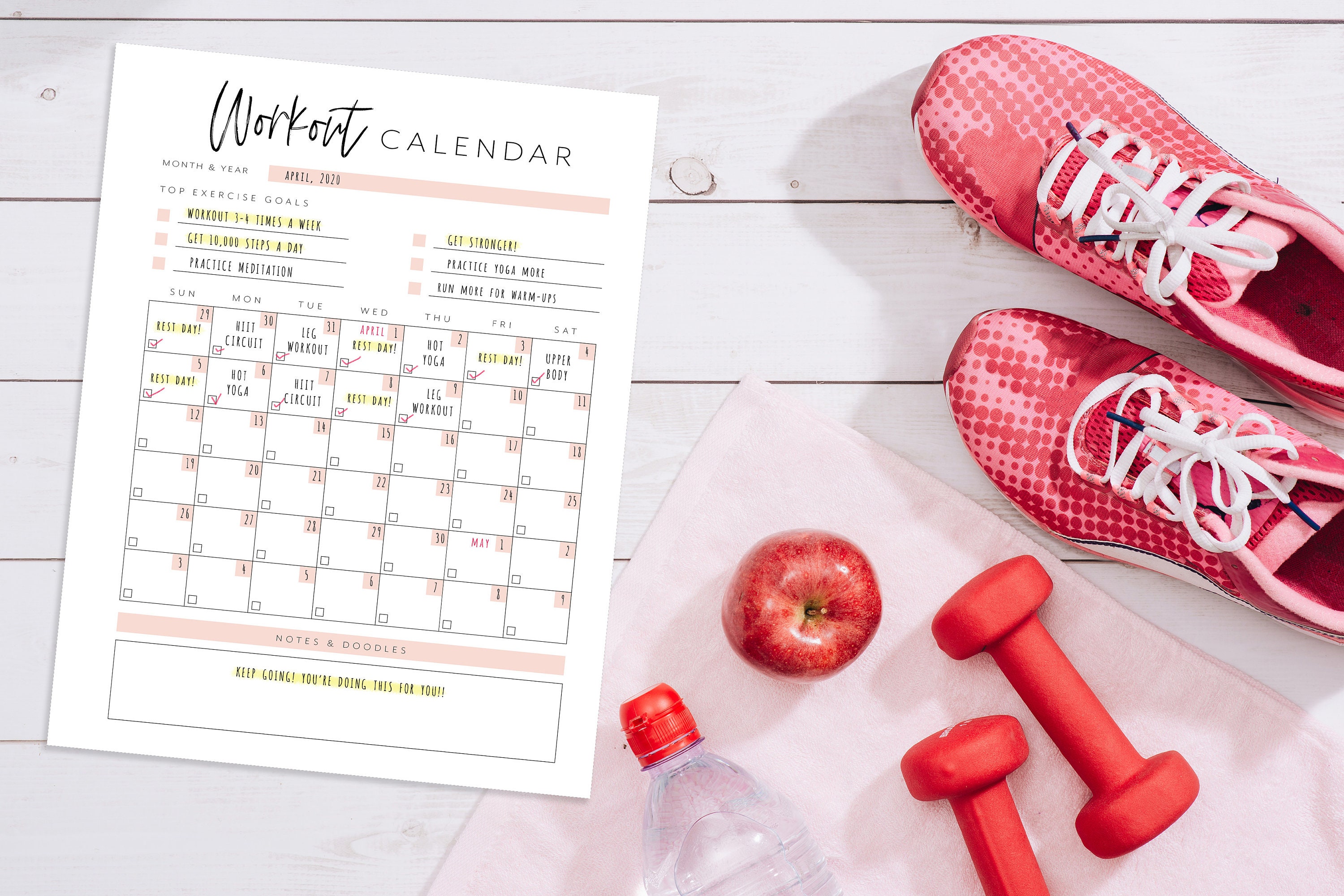 Monthly Workout Calendar Planner Page Monthly Workout | Etsy