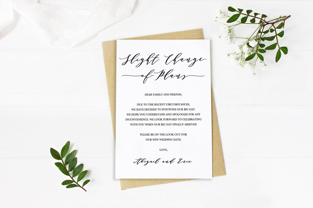 Wedding Postponement Card Template, Wedding Rescheduled, Wedding Change ...