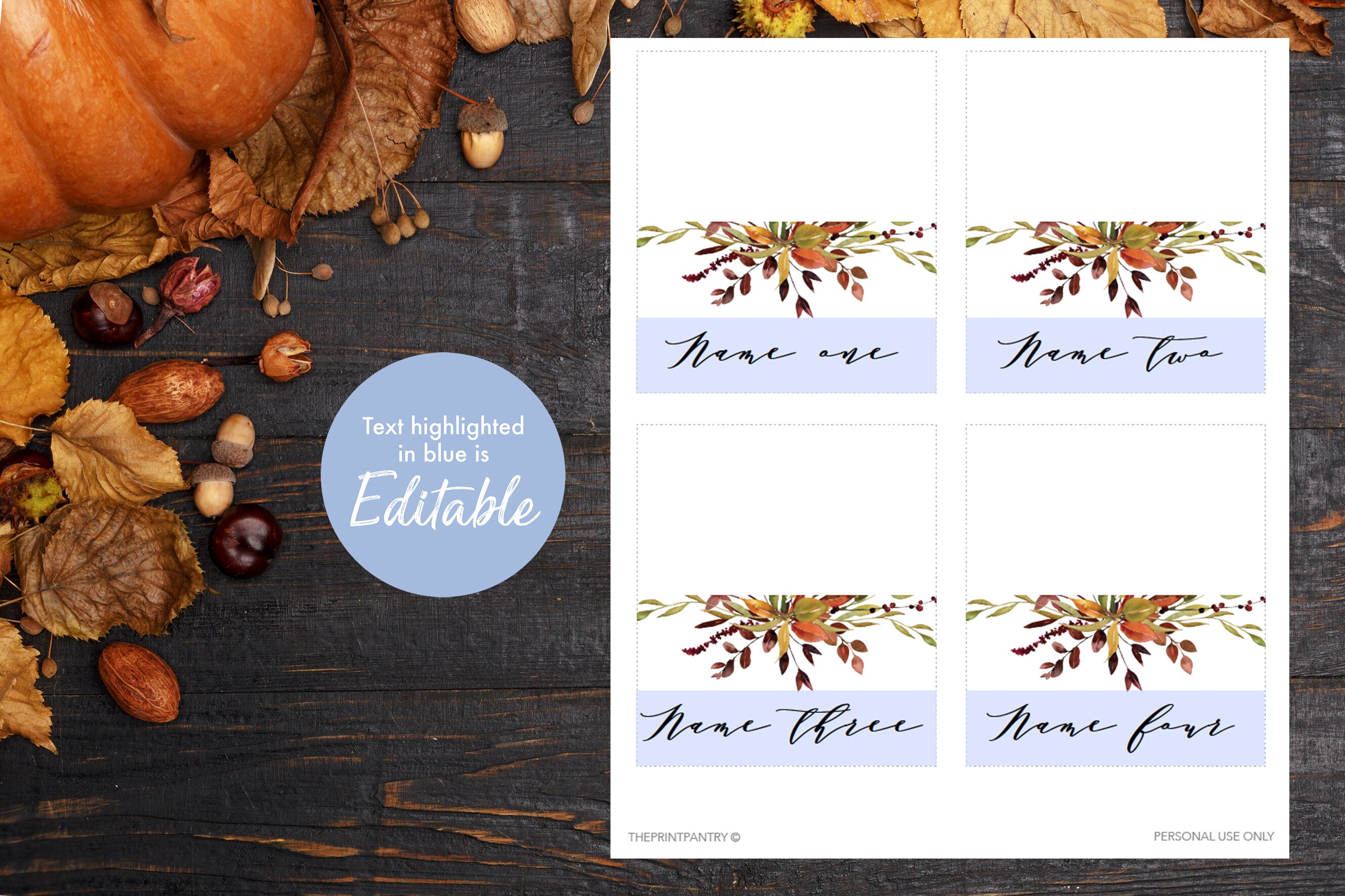 Thanksgiving Place Cards Autumn Place Cards Folded Tent - Etsy