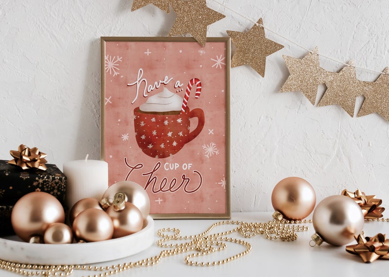 Printable Christmas Wall Art, Cup of Cheer Wall Art, Holiday Digital ...