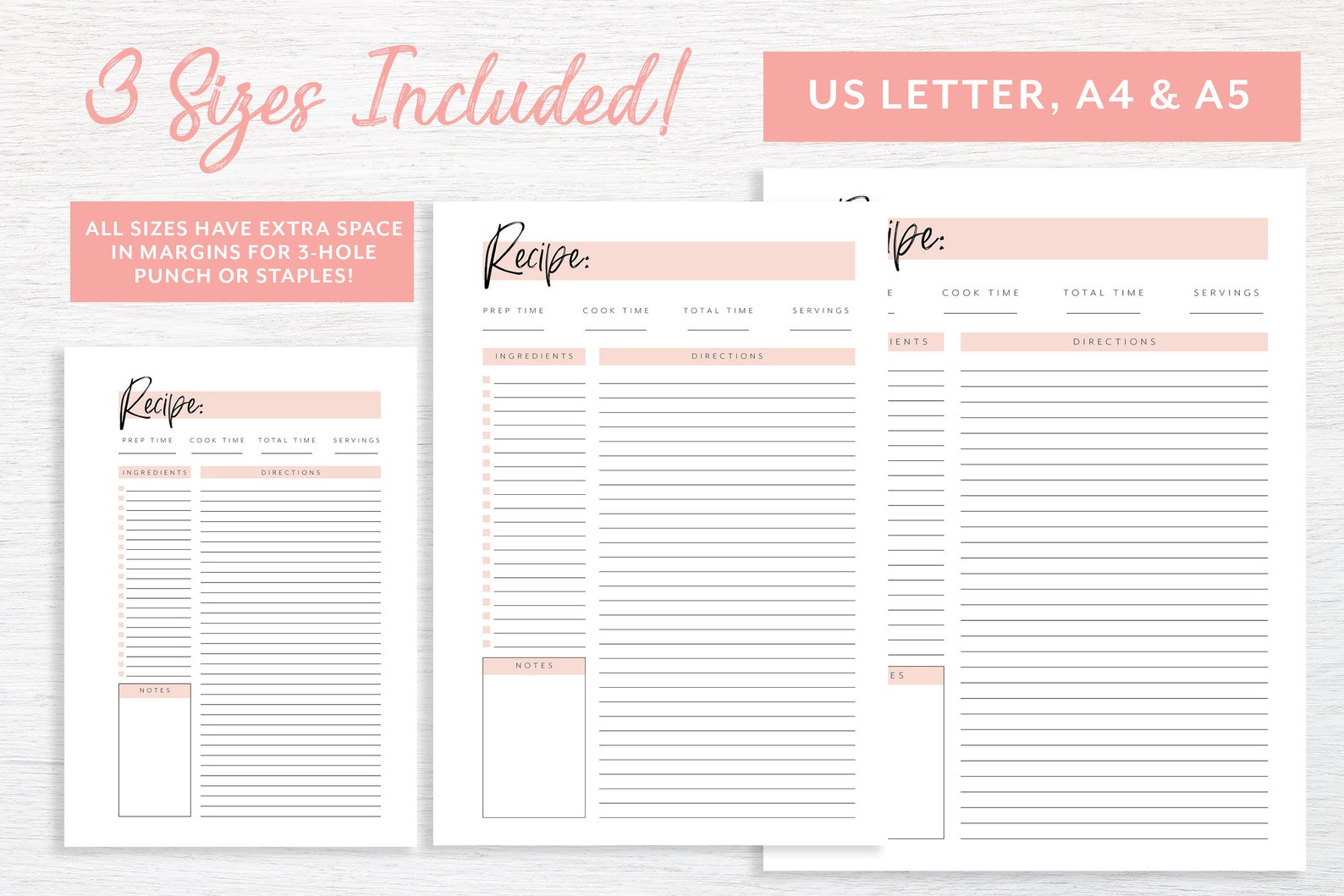 Printable Recipe Page, Recipe Card Template, Blank Recipe Sheet, Recipe ...
