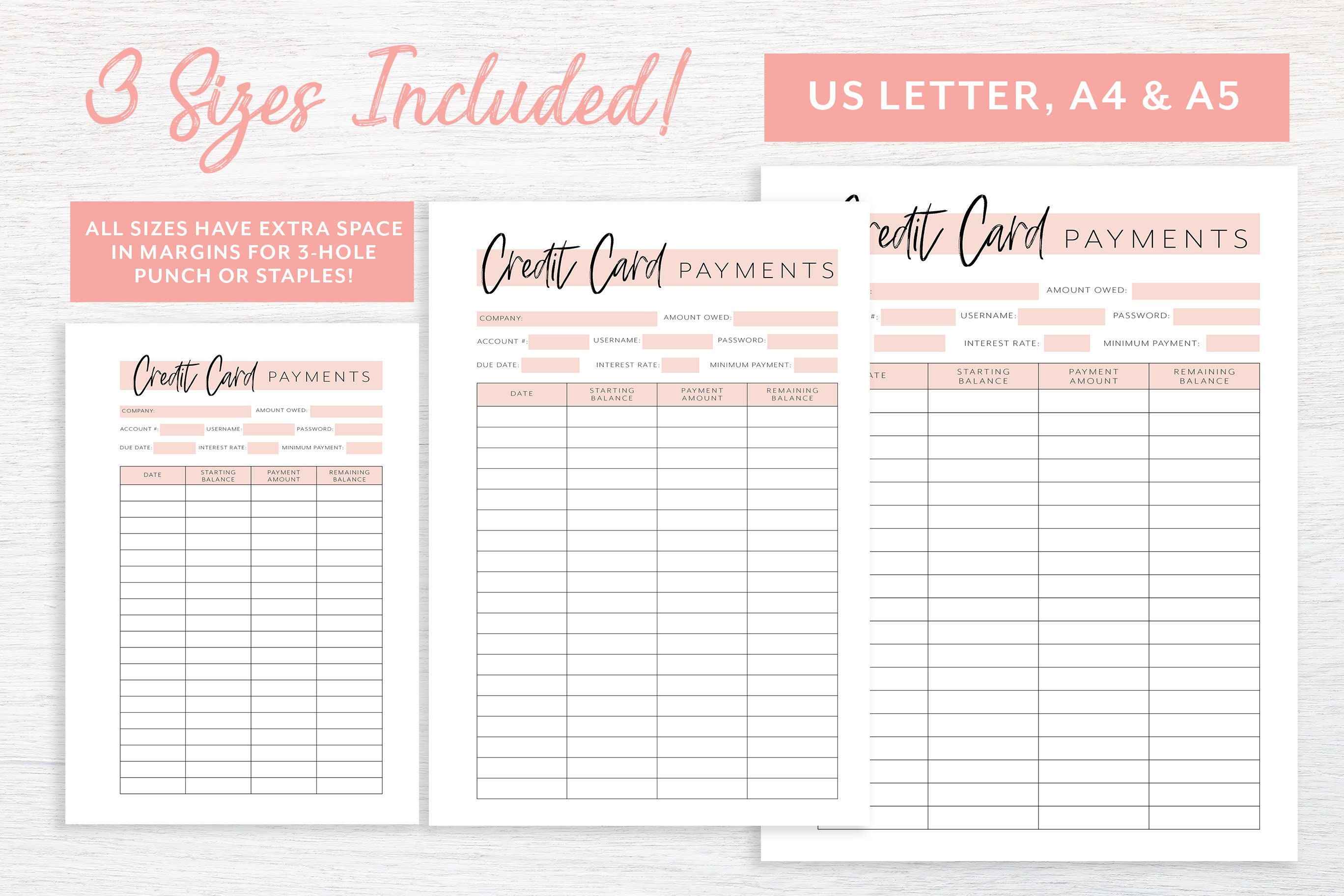Credit Card Payment Tracker Printable Planner Page Finance - Etsy