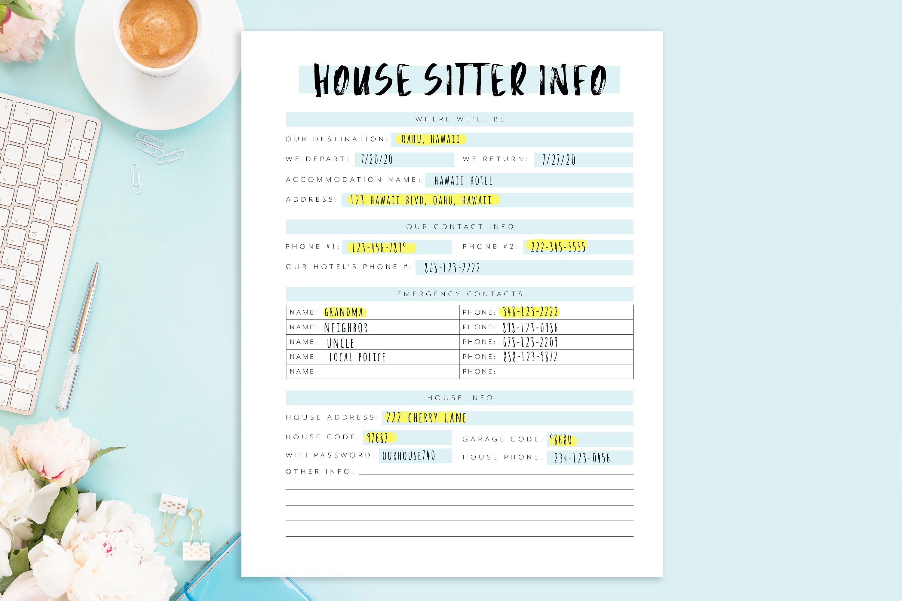 House Sitter Planner Page House Sitter Notes Page Trip | Etsy