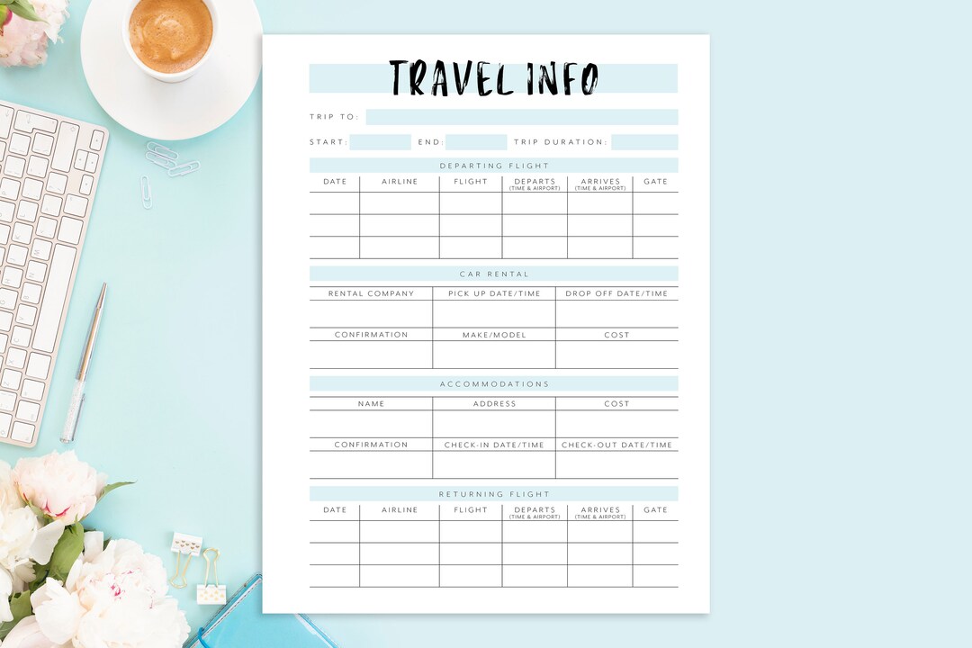 Travel Info Planner Page, Travel Planner Printable, Vacation Planner ...