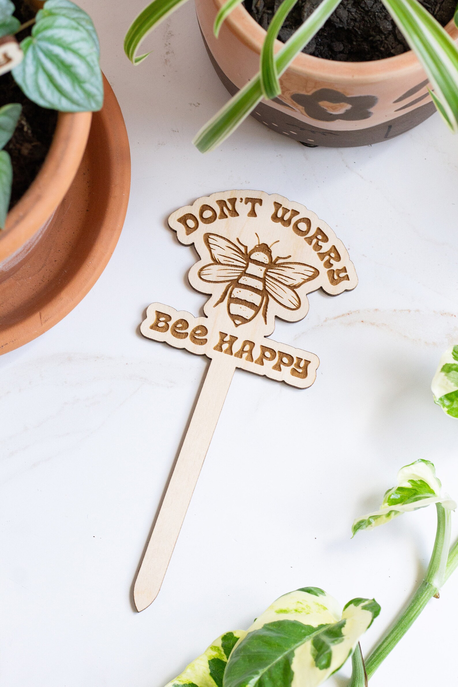 Don't Worry Bee Happy Plant Stake, Plant Markers, Garden Decor, Plant ...