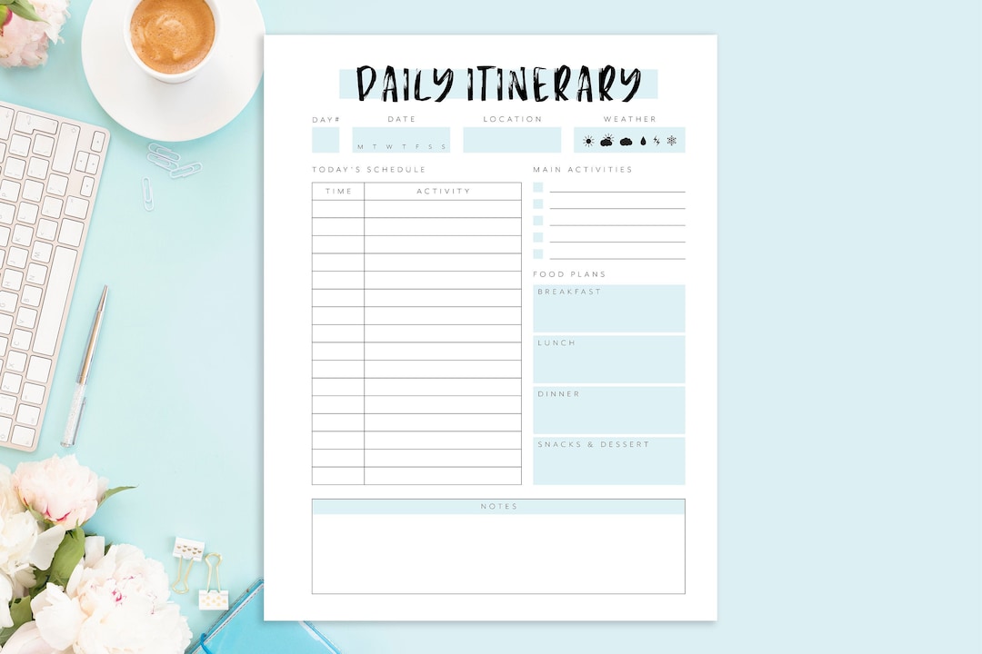 Daily Itinerary Planner Page, Daily Travel Itinerary, Travel Planner ...