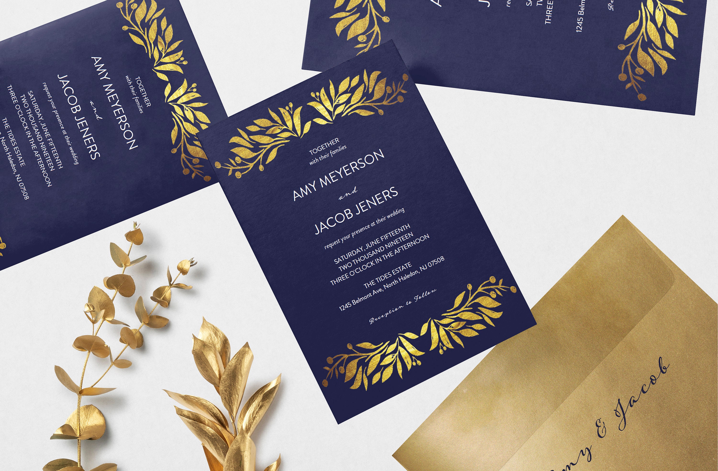 Navy Blue Wedding Invitation, Wedding Invitation Template, Elegant ...