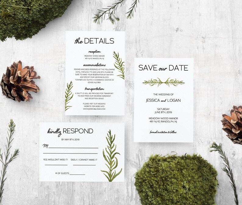 Greenery Wedding Invitation Set Rustic Wedding Invitations | Etsy