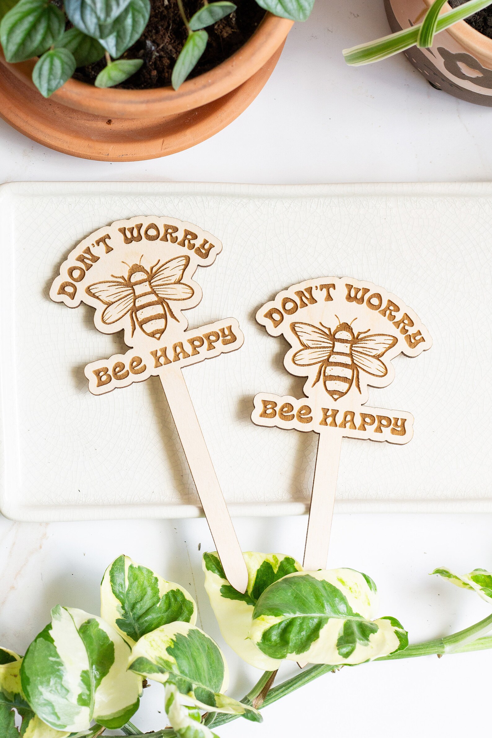 Don't Worry Bee Happy Plant Stake, Plant Markers, Garden Decor, Plant ...