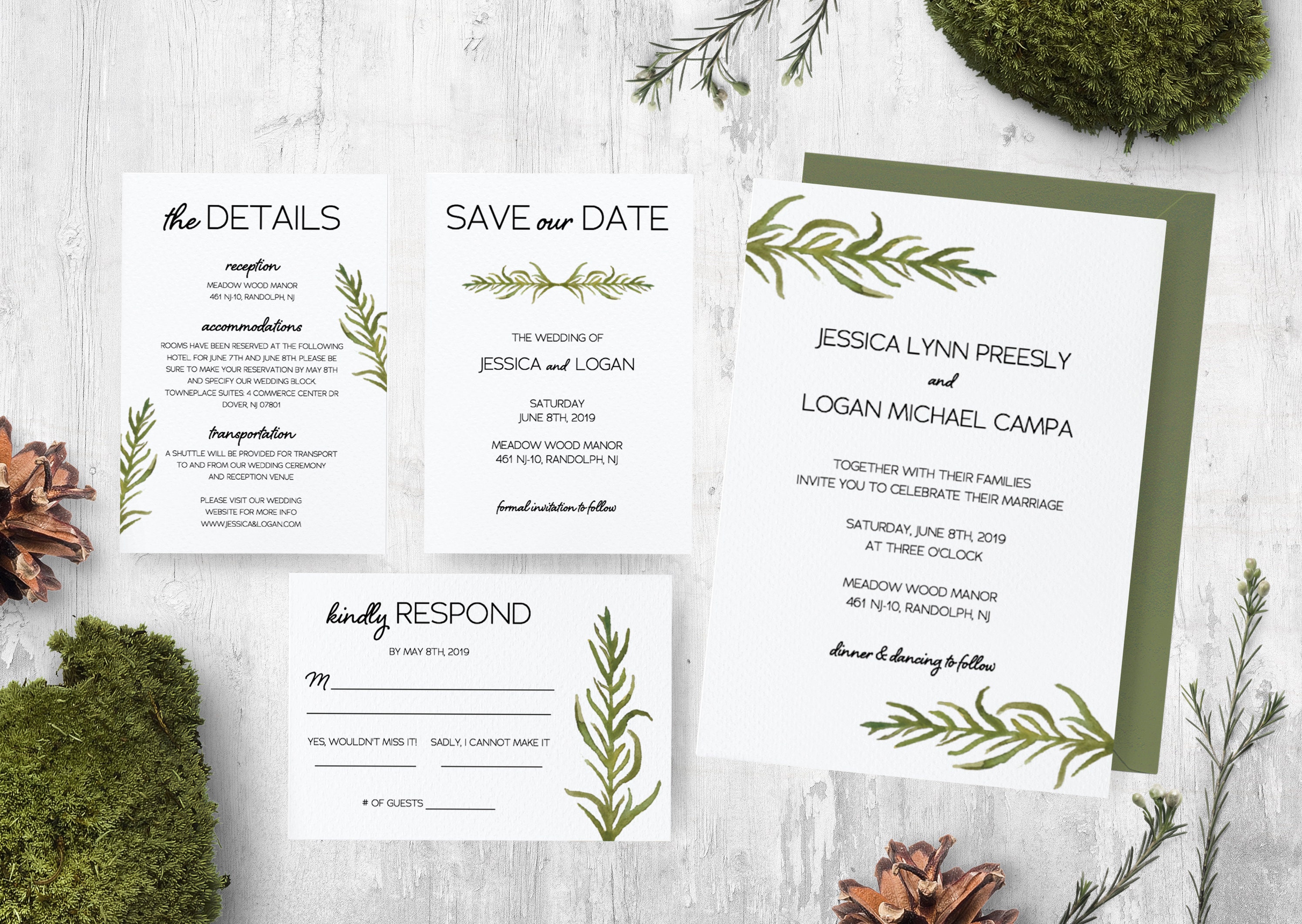 Greenery Wedding Invitation Set Rustic Wedding Invitations | Etsy