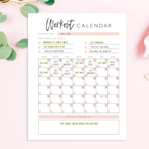 Monthly Workout Calendar Planner Page, Monthly Workout Tracker ...