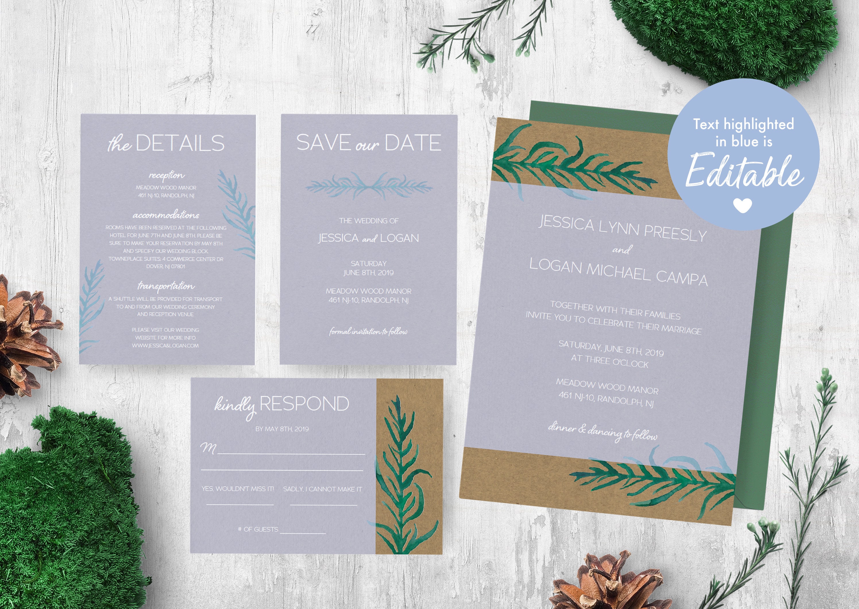 Rustic Wedding Invitation Set, Digital Download Invitation Template ...