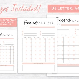 Financial Calendar Printable Planner Page, Finance Planner, Bill ...