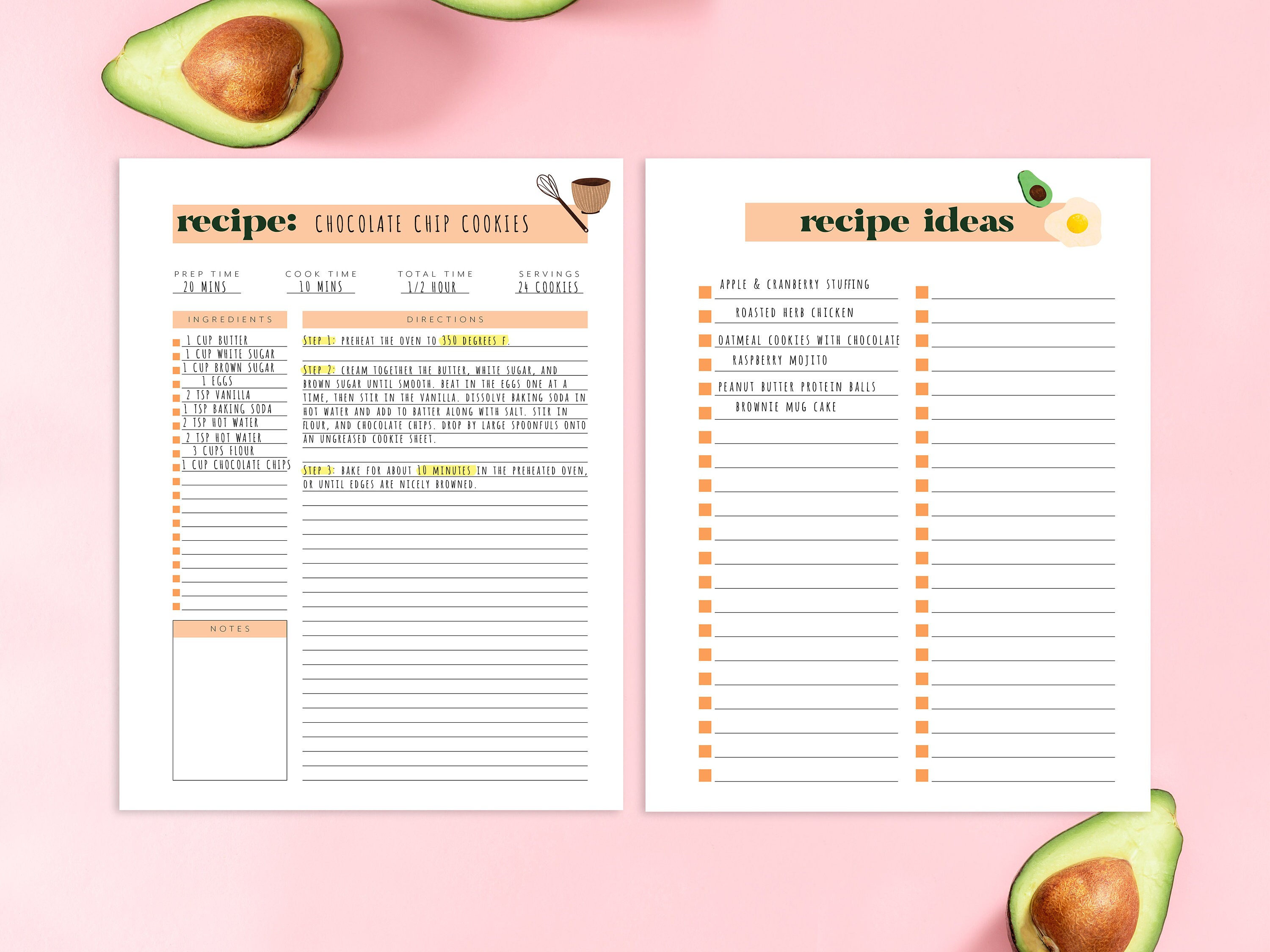 Printable Recipe Page Recipe Planner Page Recipe Card | Etsy
