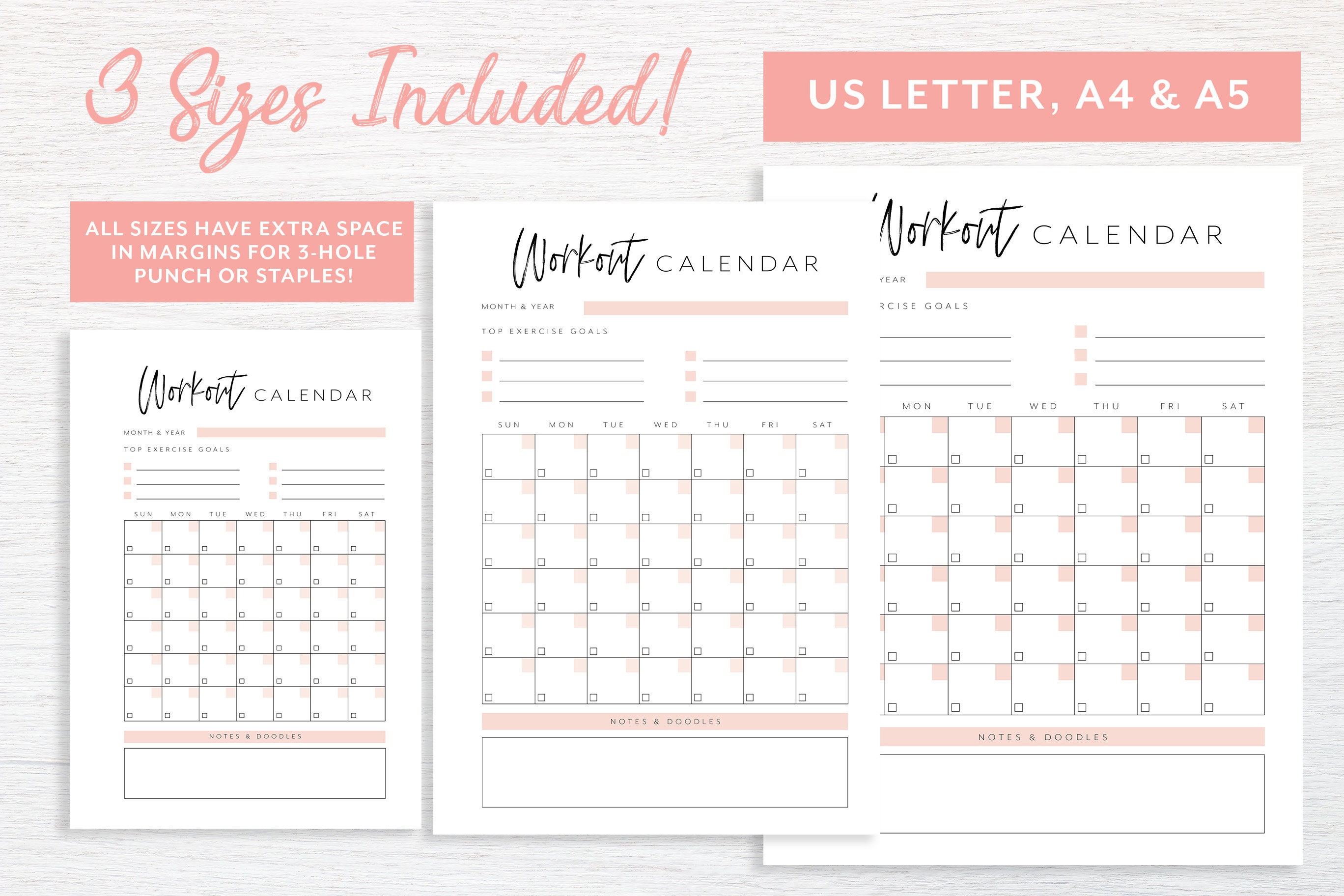 Monthly Workout Calendar Planner Page Monthly Workout - Etsy