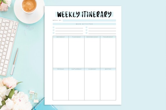 Weekly Itinerary Planner Page Weekly Travel Itinerary Travel - Etsy