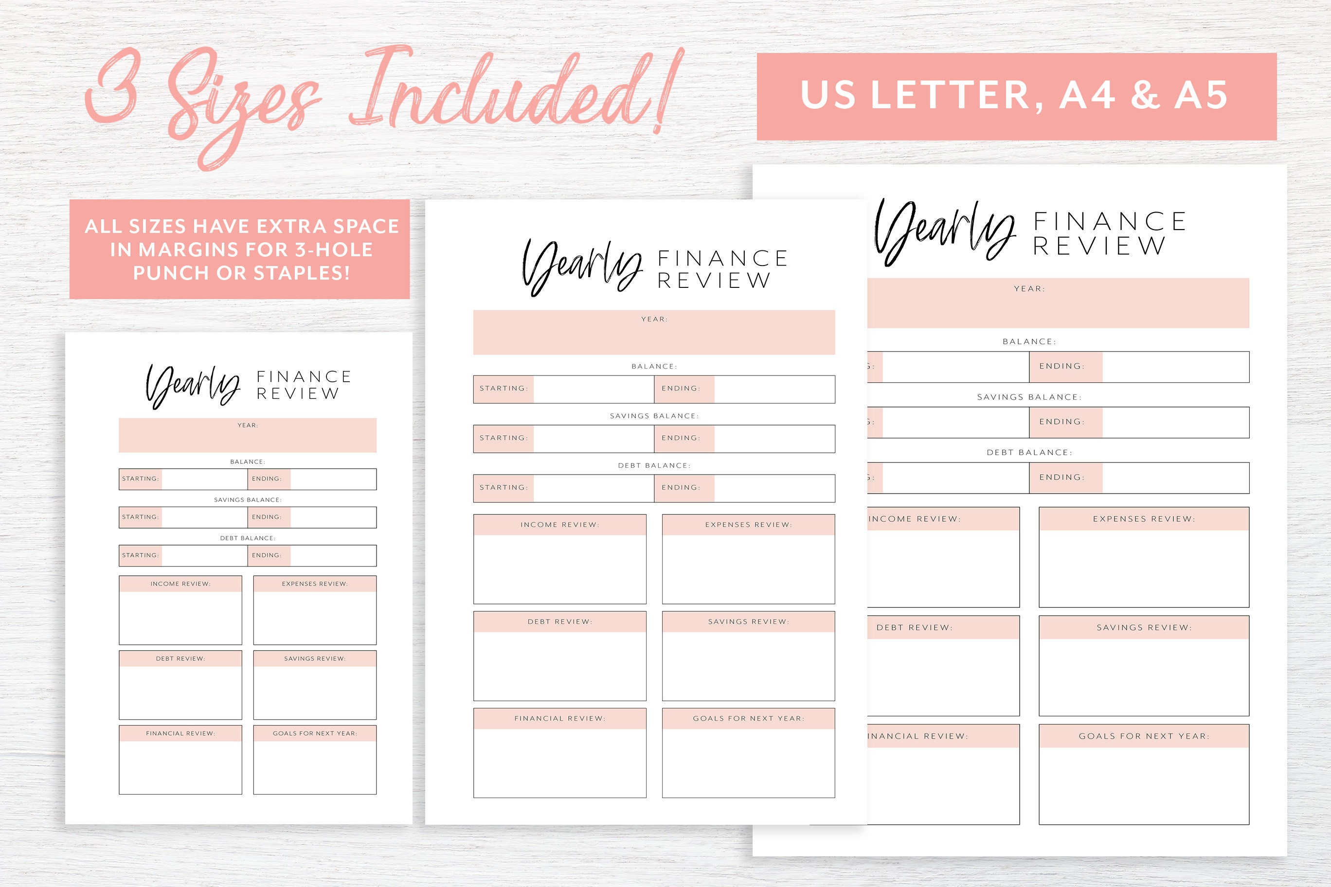 Yearly Finance Review Printable Planner Page, Finance Planner, Income ...