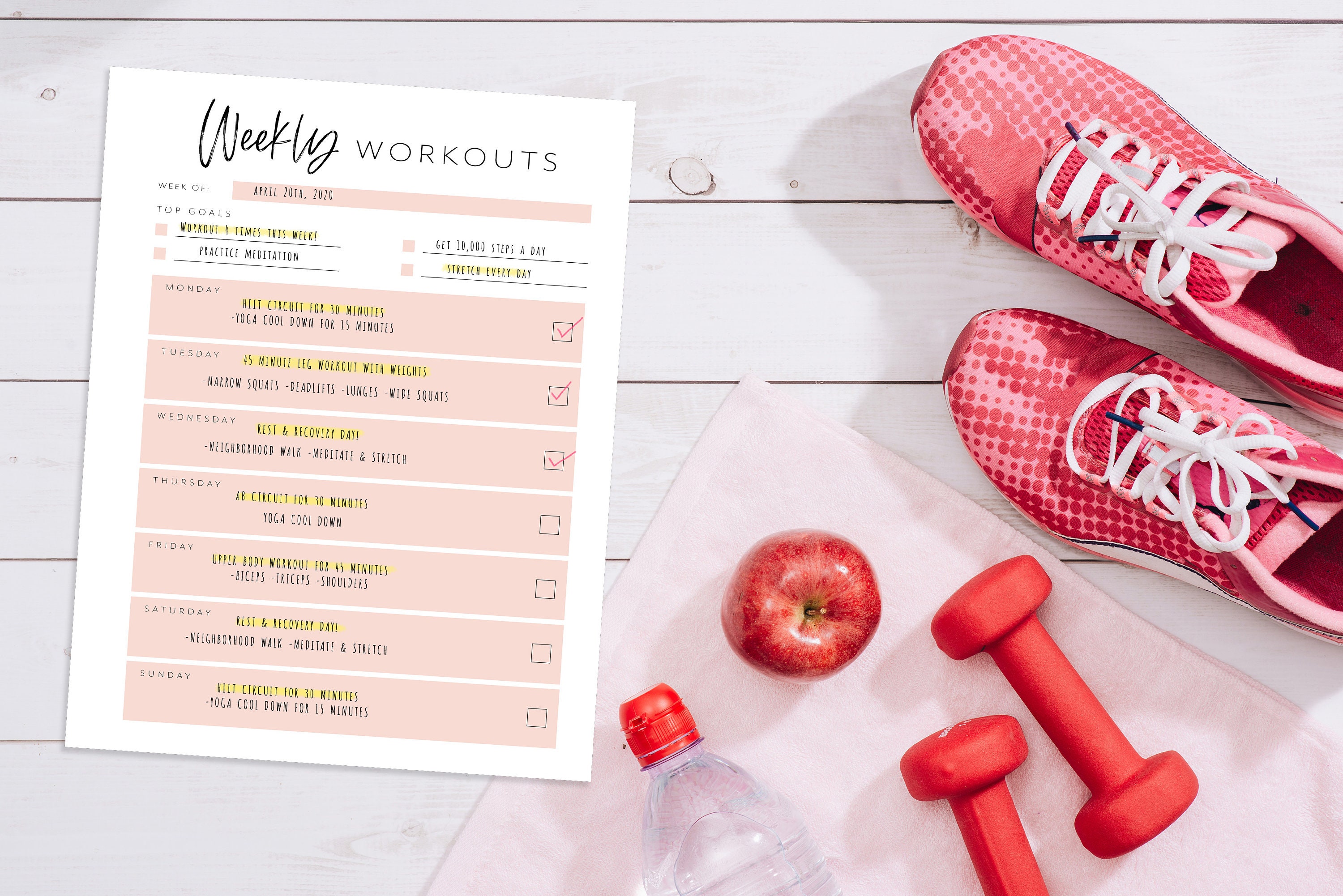 Weekly Workout Tracker Planner Page Exercise Planner Weekly - Etsy