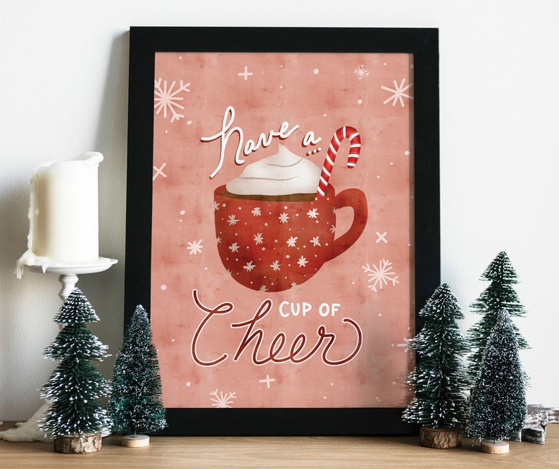 Printable Christmas Wall Art, Cup of Cheer Wall Art, Holiday Digital ...