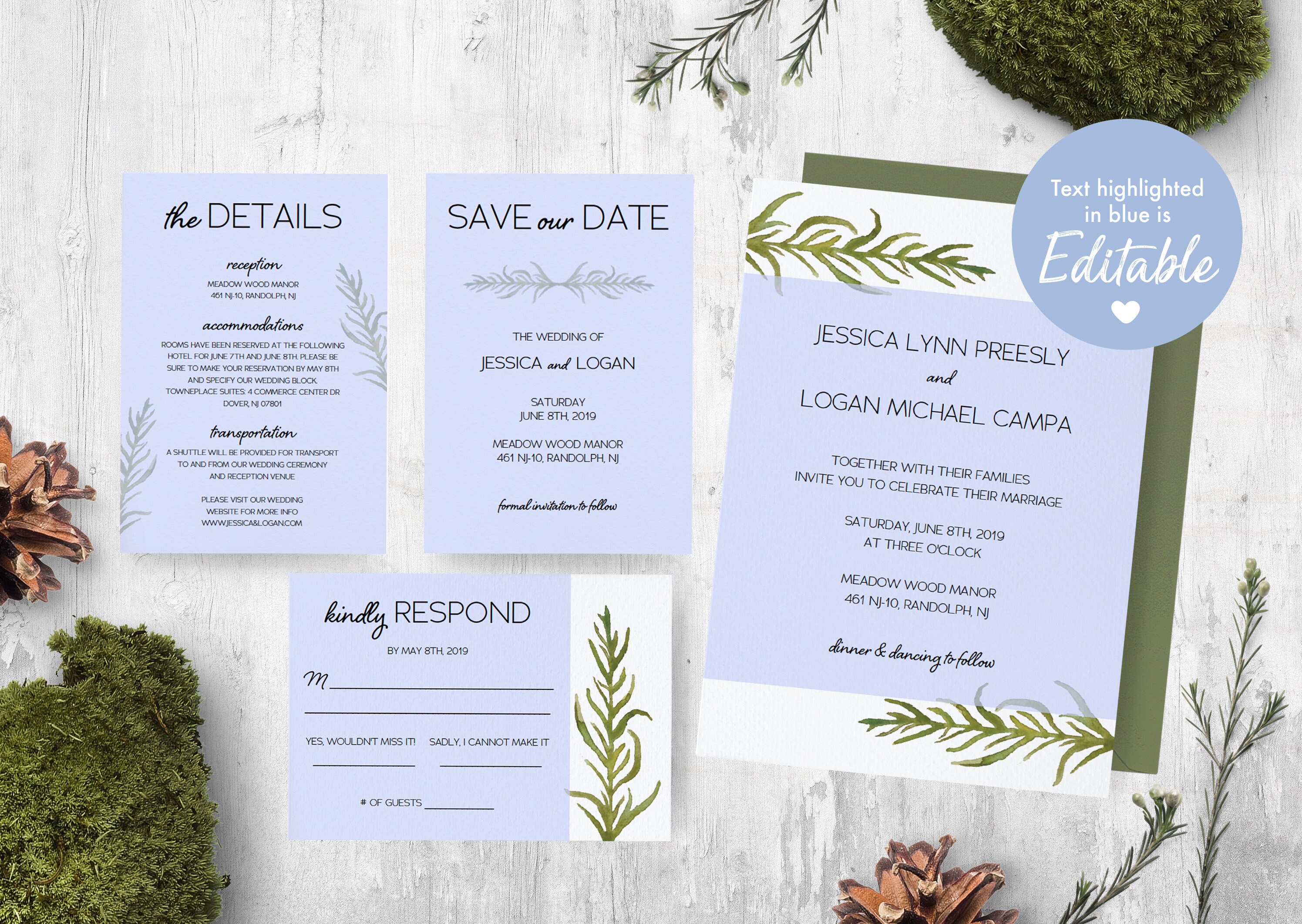 Greenery Wedding Invitation Set Rustic Wedding Invitations | Etsy