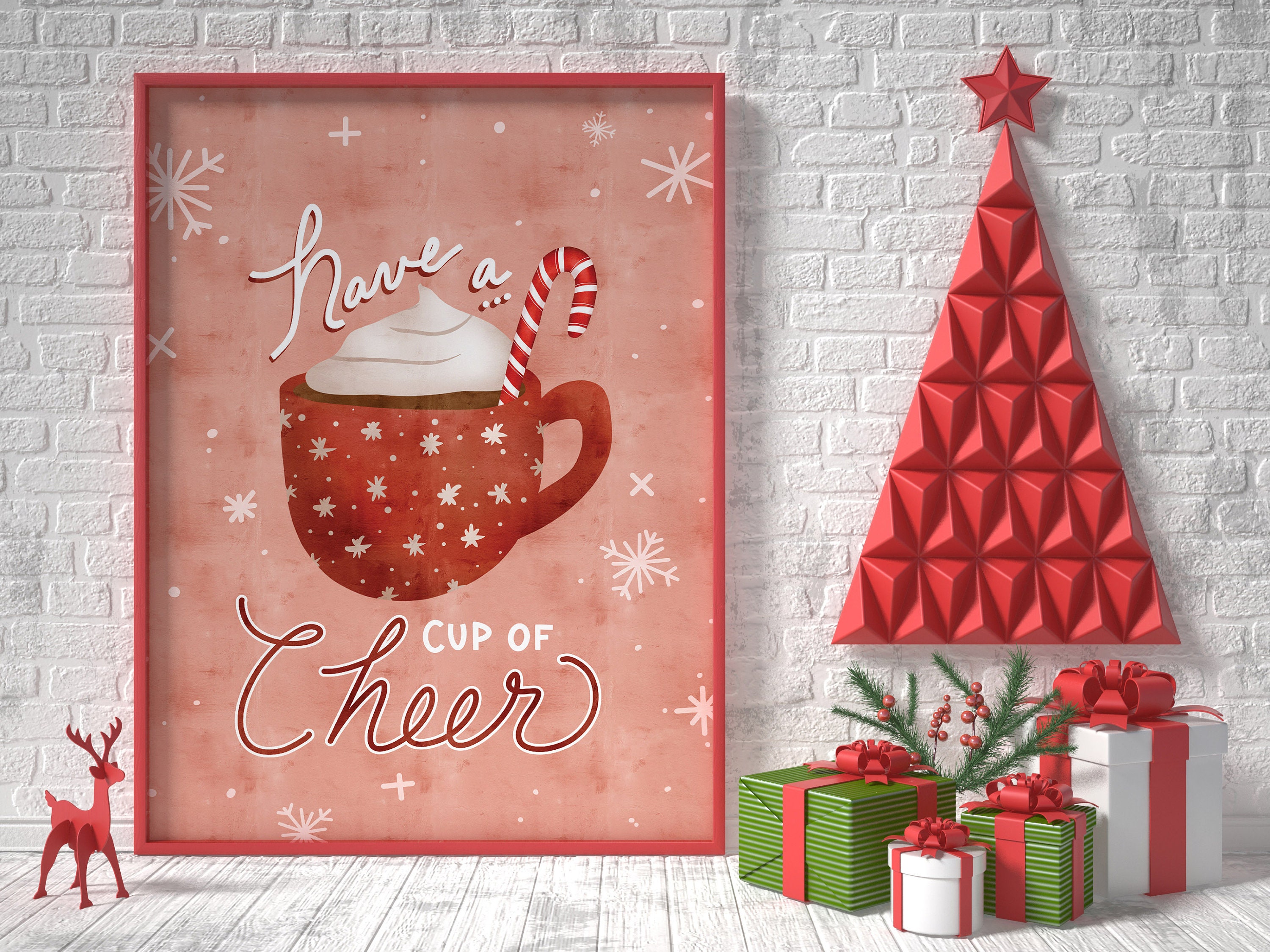 Printable Christmas Wall Art, Cup of Cheer Wall Art, Holiday Digital ...