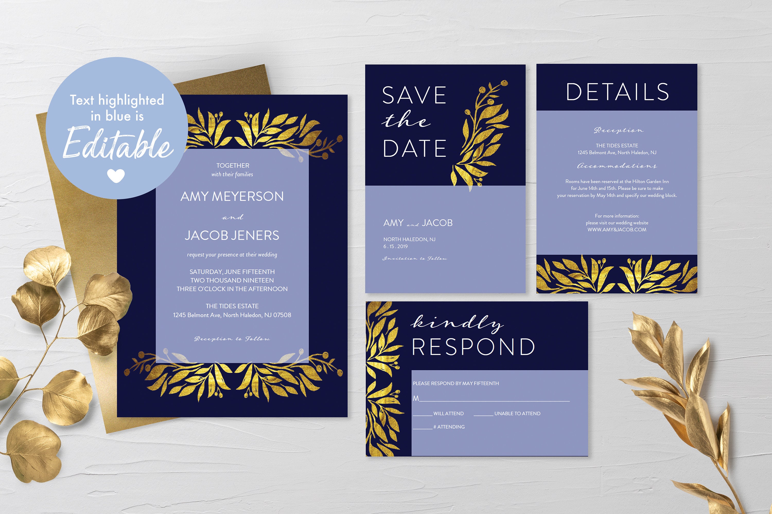 Navy Blue Wedding Invitation Wedding Invitation Template | Etsy