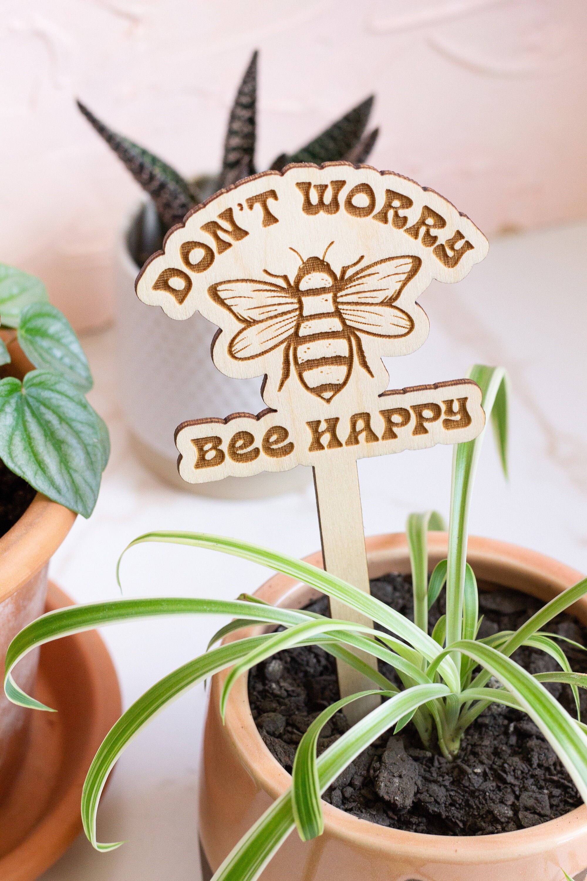 Don't Worry Bee Happy Plant Stake, Plant Markers, Garden Decor, Plant ...