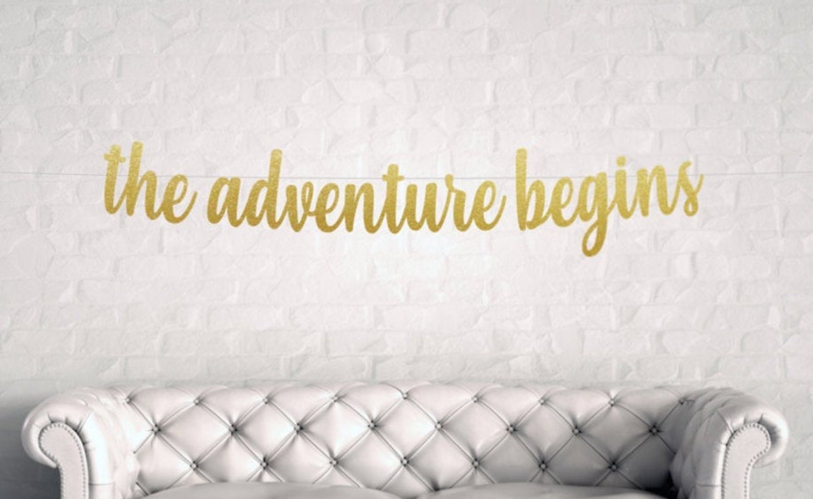 The Adventure Begins Banner, Baby Shower Banner, Wedding Banner, Gold ...