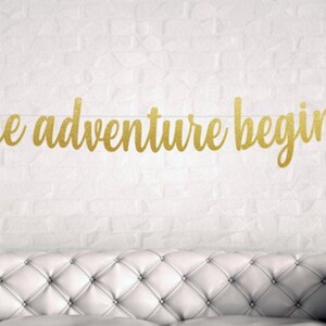 The Adventure Begins Banner, Baby Shower Banner, Wedding Banner, Gold ...