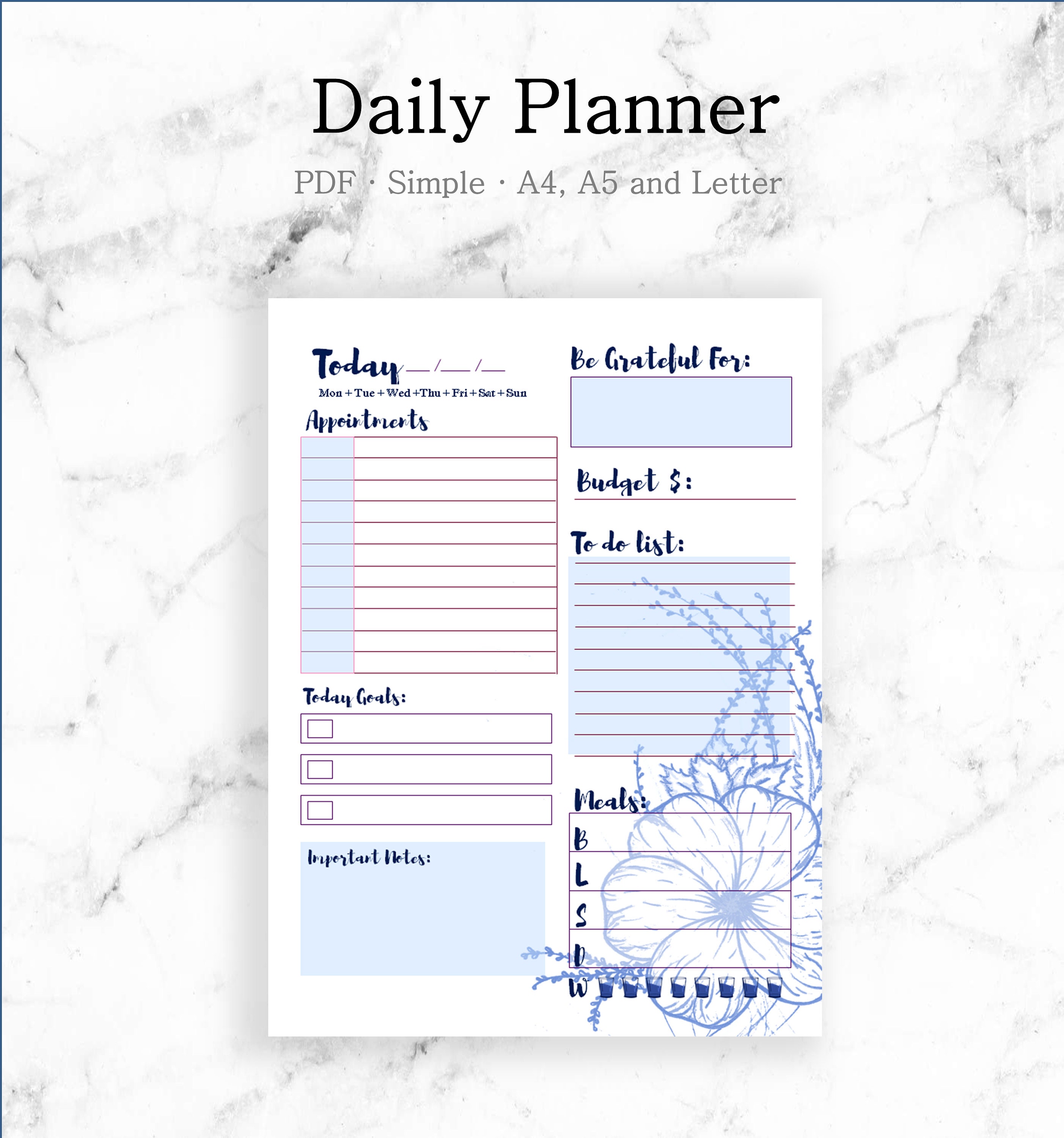 FLORAL PRINTABLE Planner Insert Bundle/monthly Budget, Weekly Planner ...