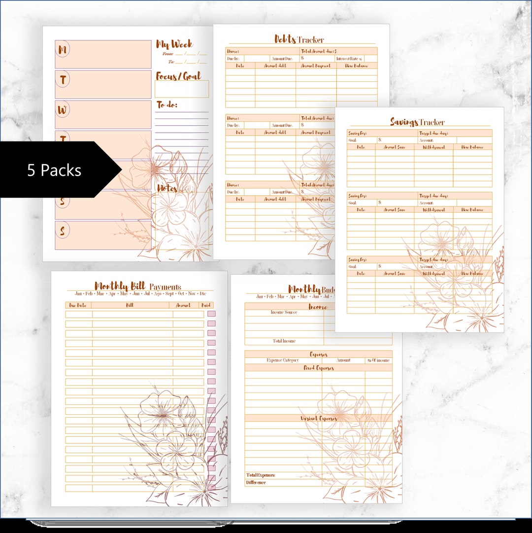 PRINTABLE Monthly Budget, Bill, Savings and Debts Tracker, Weekly ...