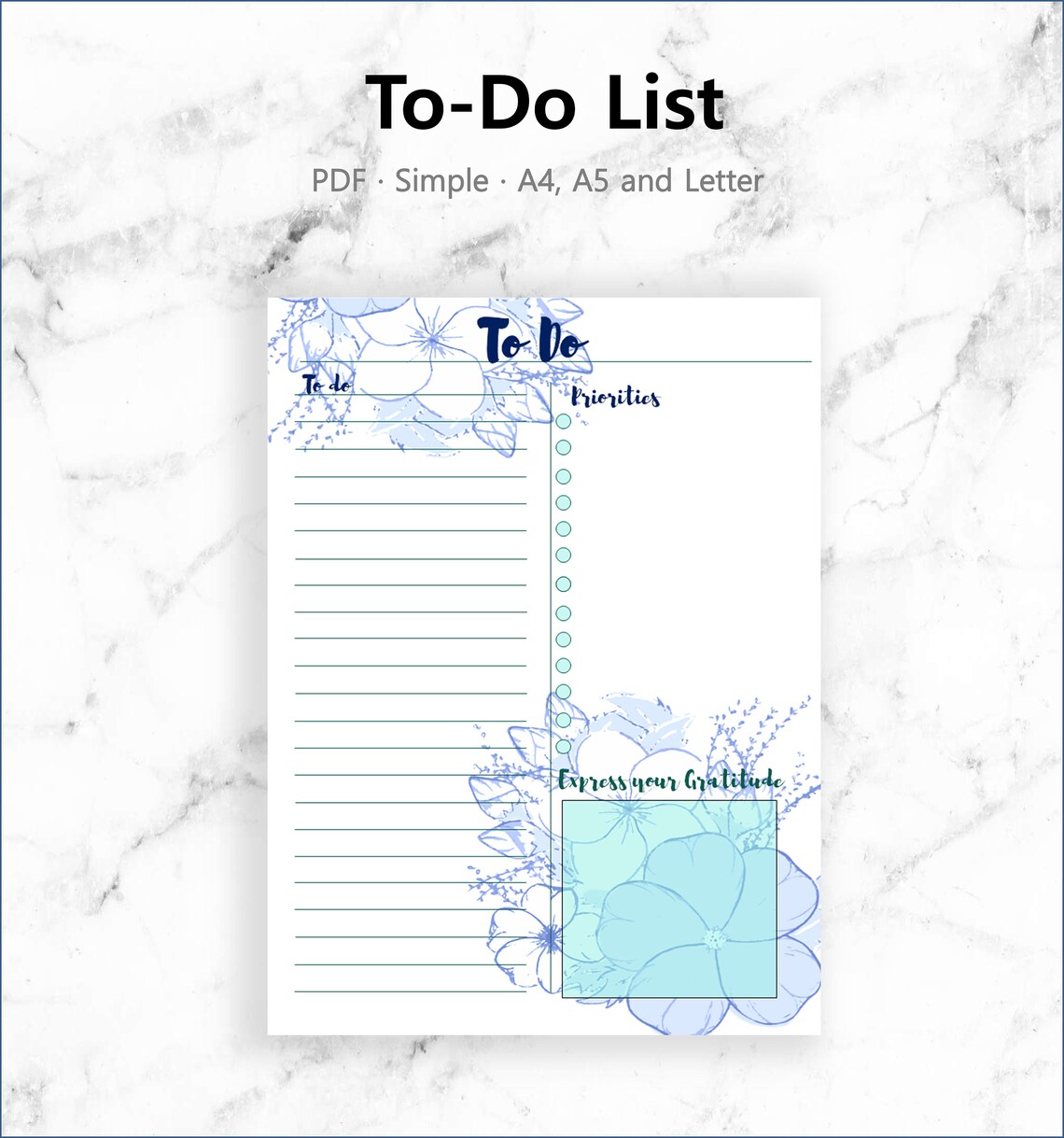 Blue FLORAL PRINTABLE Kit / Planner Insert Bundle/ Monthly Budget ...