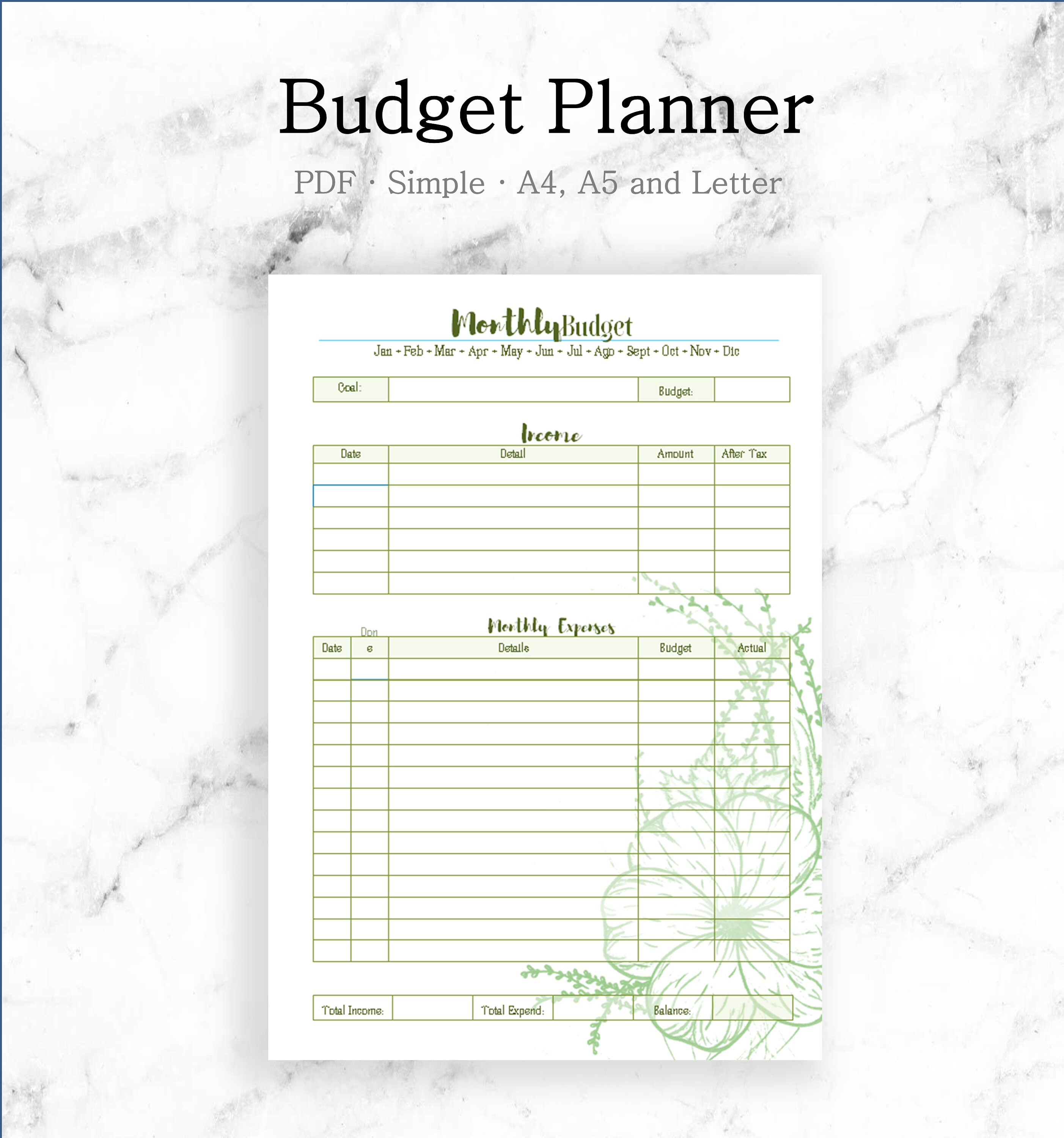 GREEN PRINTABLE Planner Insert Bundle/ Monthly Budget, Weekly Planner ...