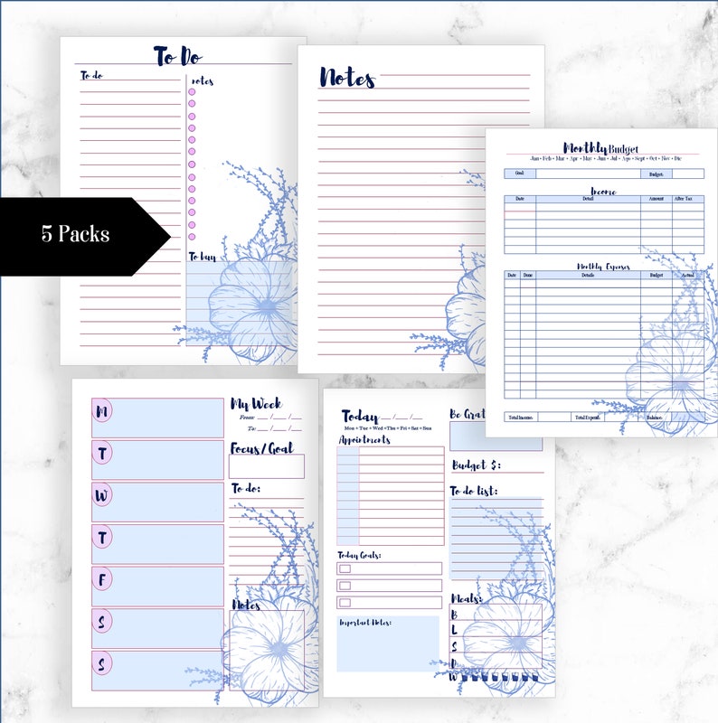 FLORAL PRINTABLE Planner Insert Bundle/monthly Budget, Weekly Planner ...