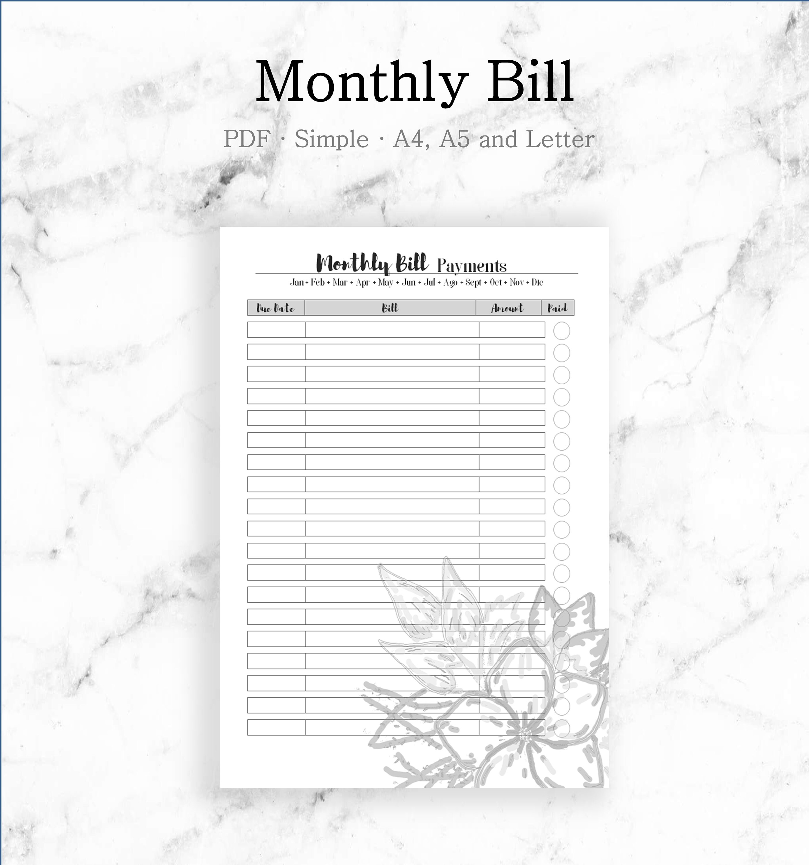 PRINTABLE Monthly Budget, Bill, Savings and Debts Tracker, Weekly ...