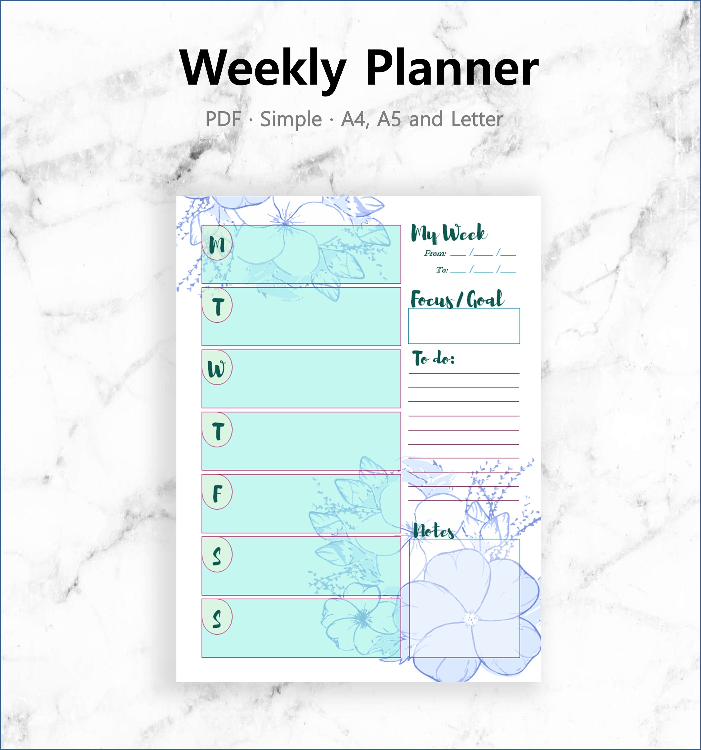 Blue FLORAL PRINTABLE Kit / Planner Insert Bundle/ Monthly Budget ...